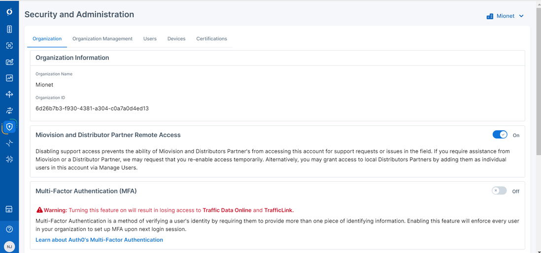 Multi Factor Authentication in Miovision One